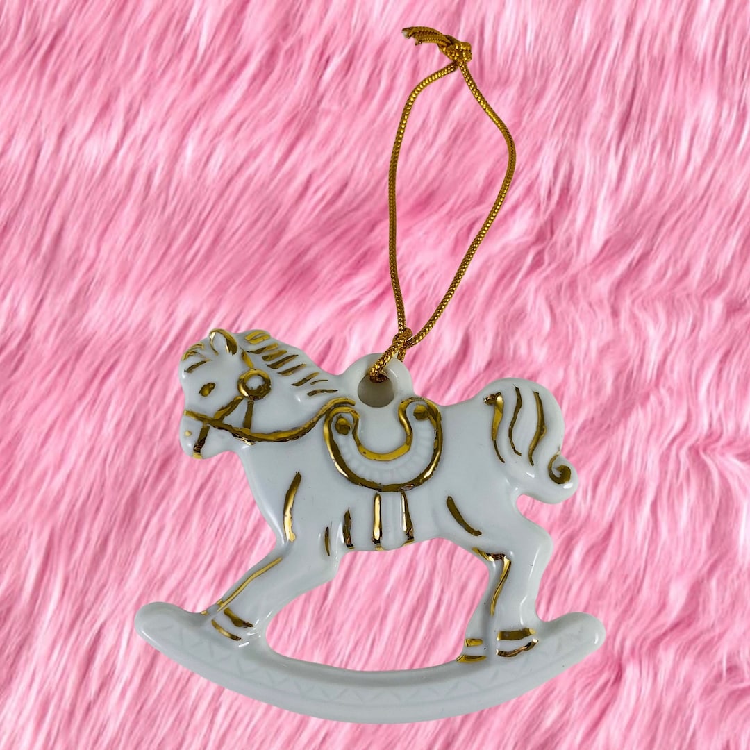 Adorable Little Porcelain Rocking Horse Ornament With 14k Painted Gold ...