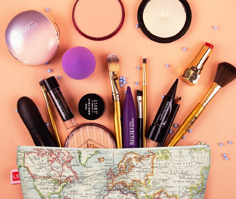 World Map Zipper Pouch, Wanderlust Make up Bag, Cosmetic Case, Travel ...