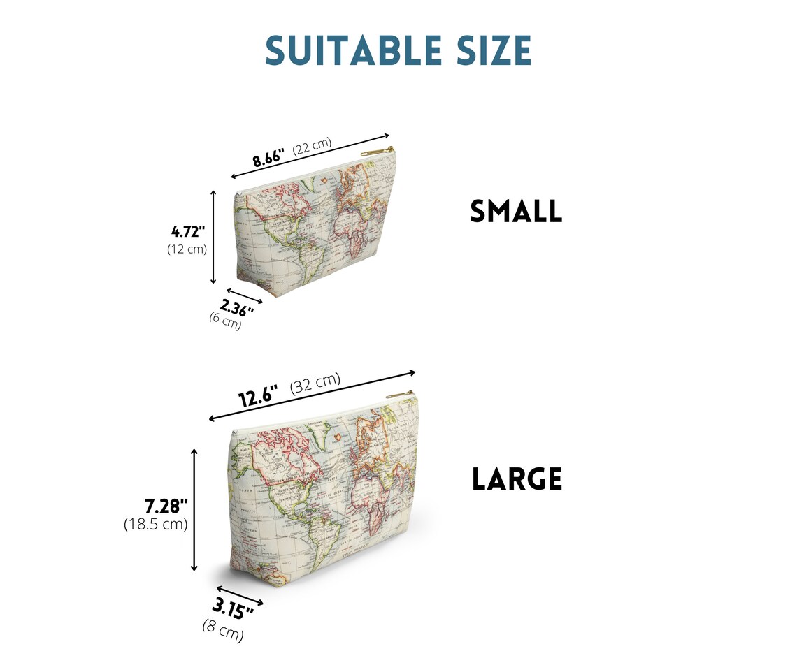 World Map Zipper Pouch, Wanderlust Make up Bag, Cosmetic Case, Travel ...