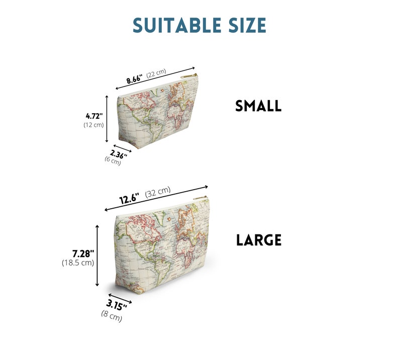 World Map Zipper Pouch, Wanderlust Make up Bag, Cosmetic Case, Travel ...