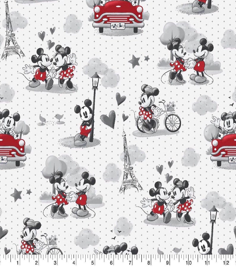 Disney Mickey and Minnie Mouse ~ Cotton Fabric ~ Vintage Romance. - Etsy