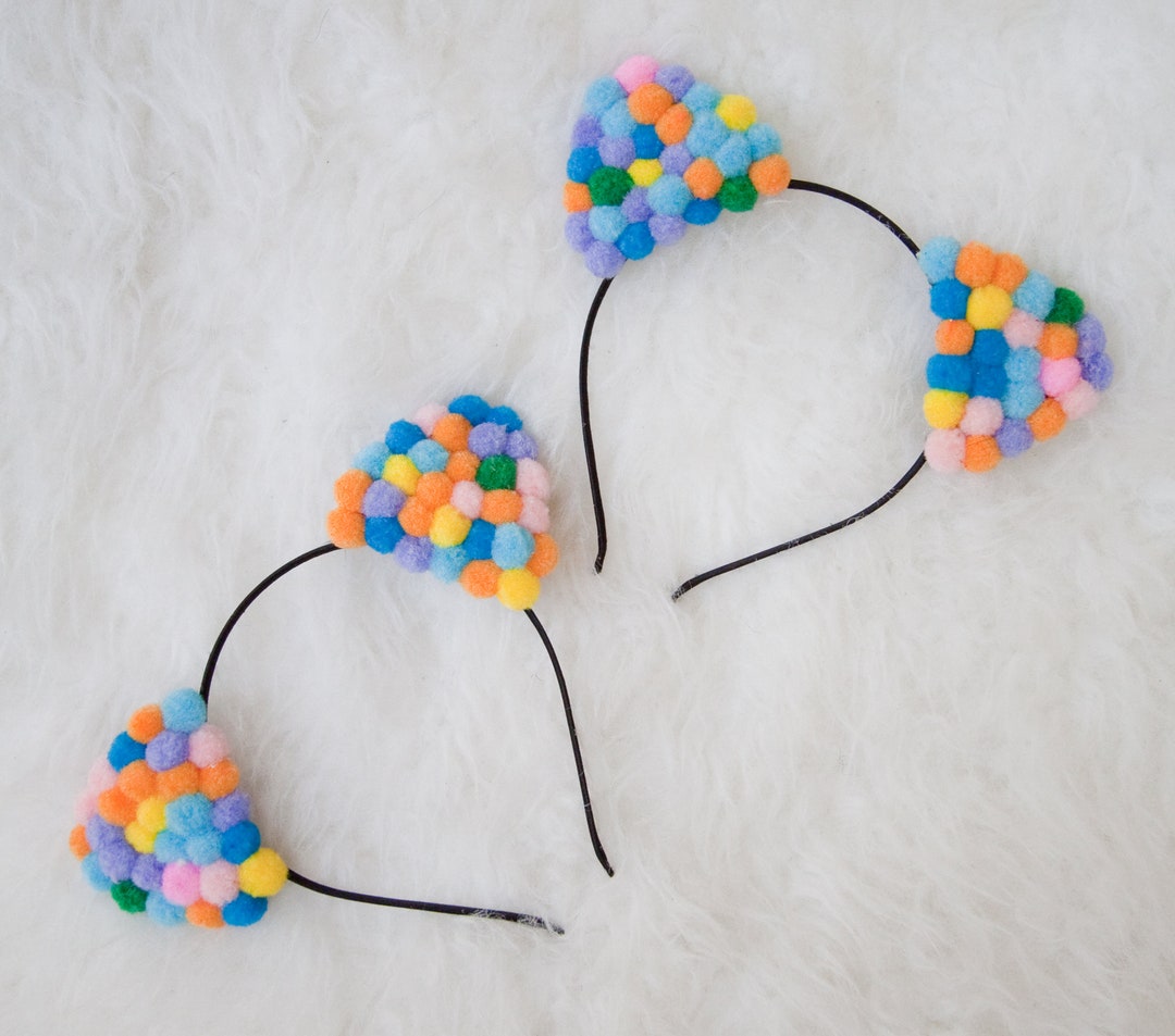 Multi-colored Pom Pom Cat Ears - Etsy