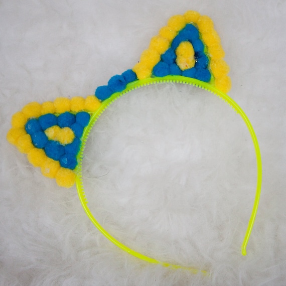 Yellow and Dark Blue Cat Ears - Etsy