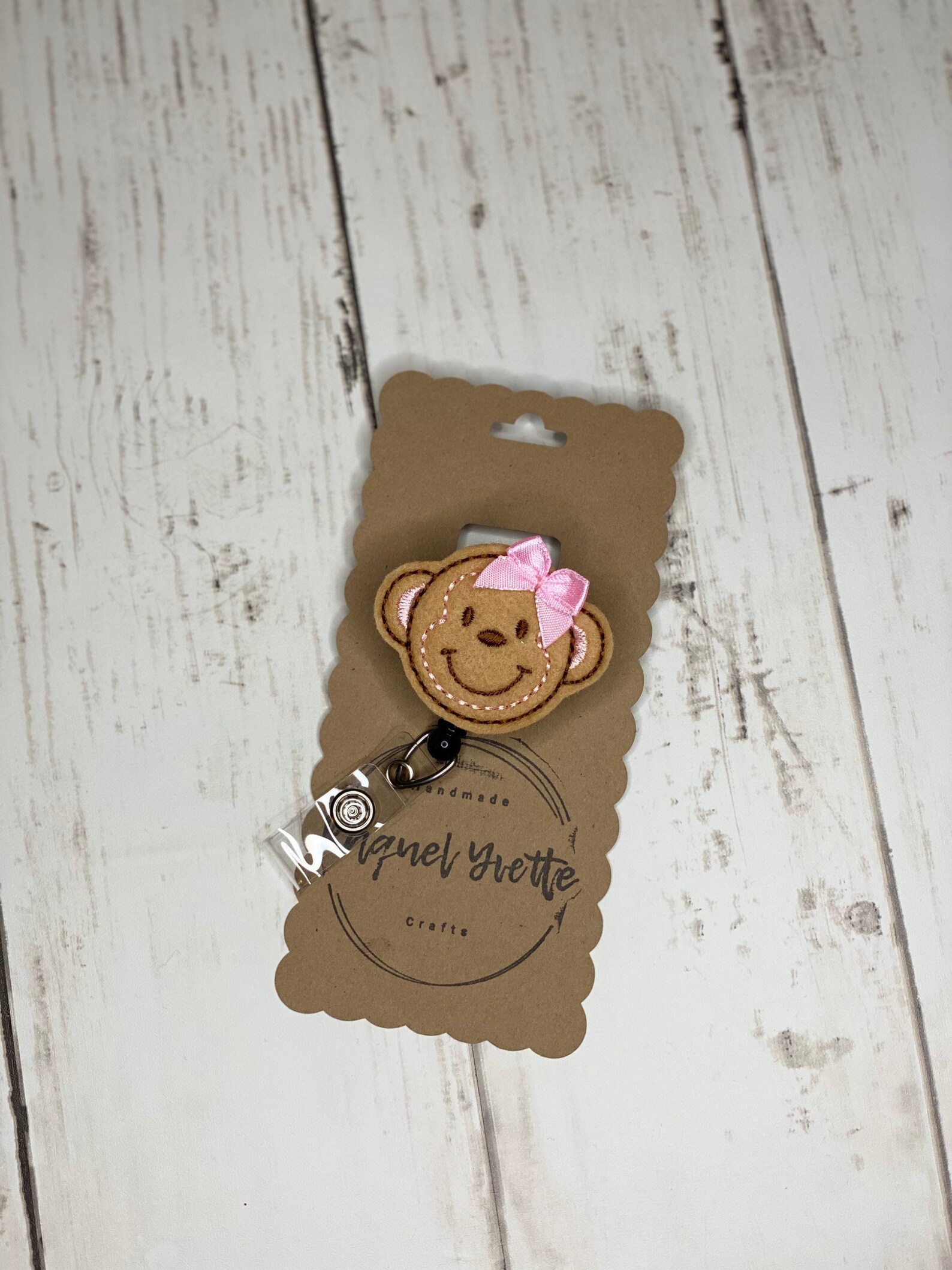 Cute Monkey With Pink Bow Work Badge Reel/badge Holder — Swivel ...