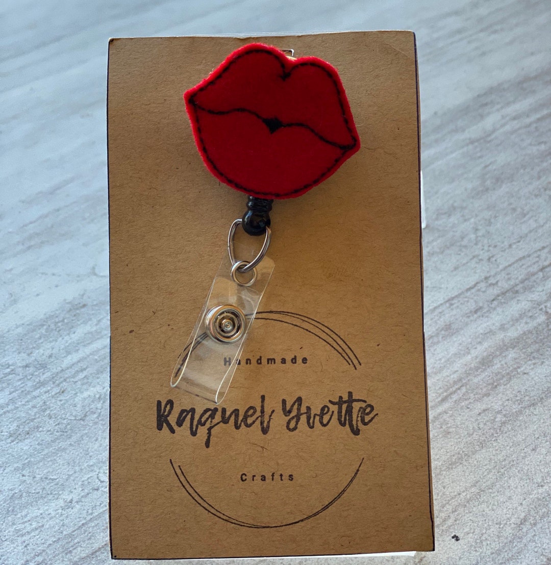 Red Lips Kiss Work ID Badge Name Badge Holder With Retractable Swivel ...