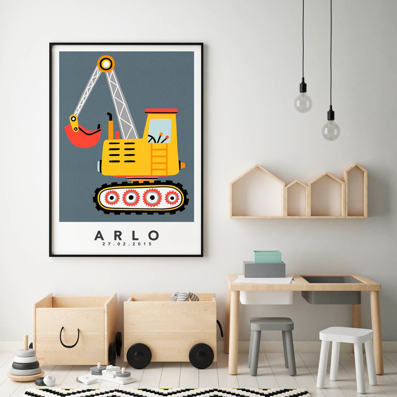 Personalised Digger Print, Construction Nursery Print, Transport Wall ...