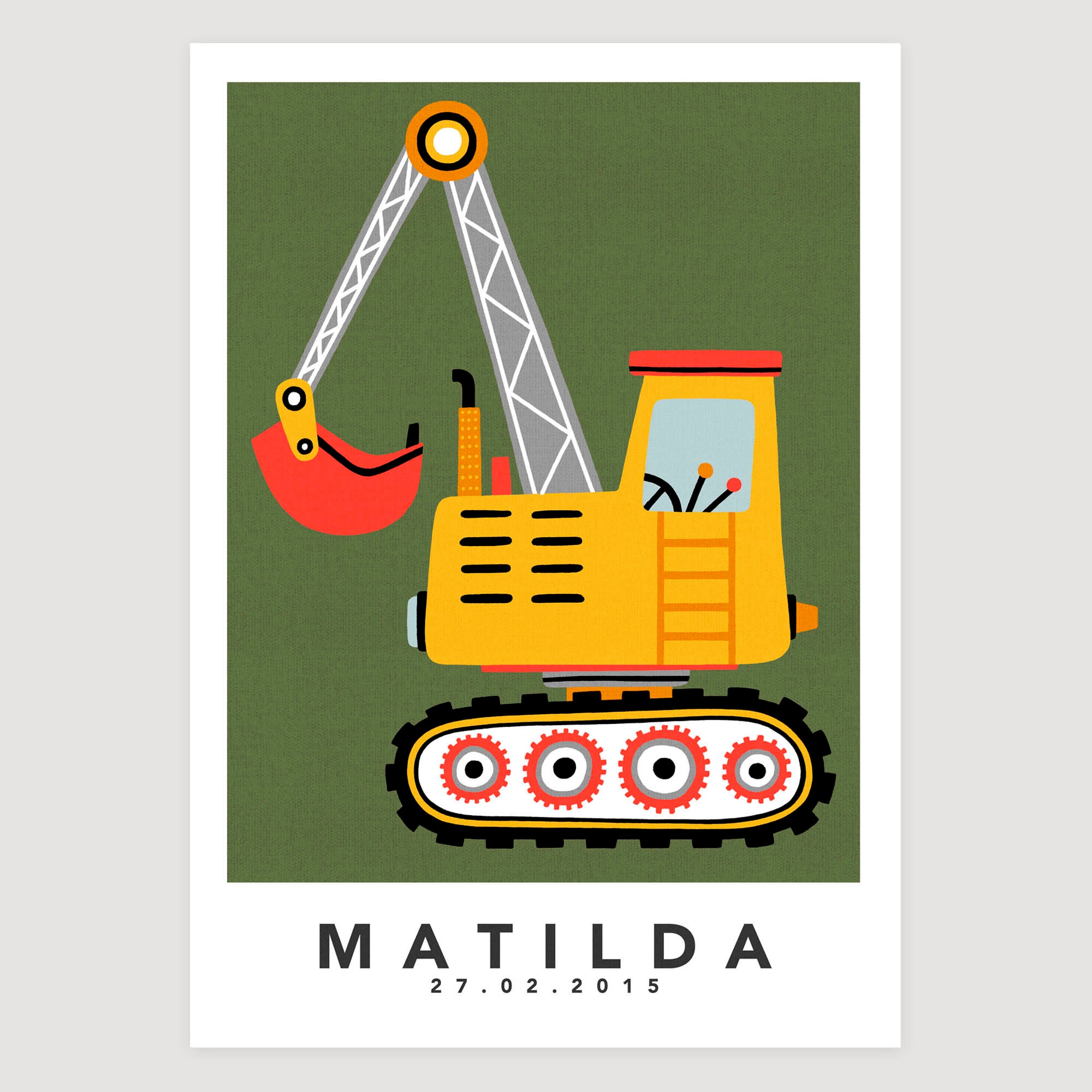 Personalised Digger Print, Construction Nursery Print, Transport Wall ...