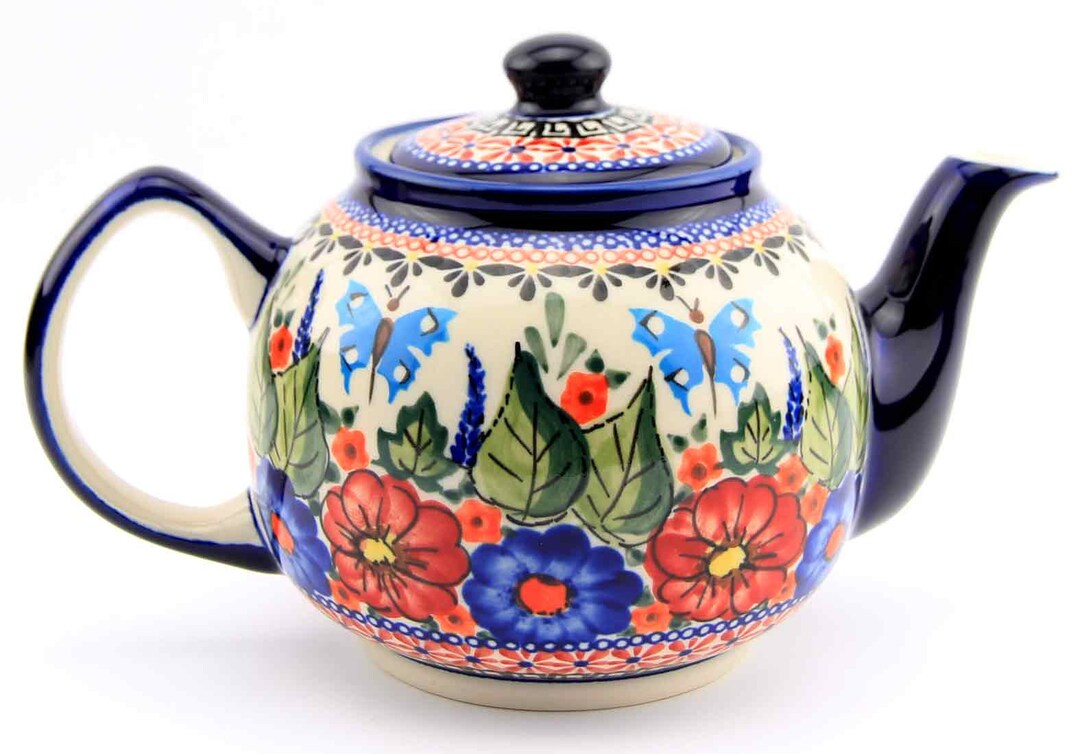 Polish Pottery Teapot 40 Oz. From Zaklady in Unikat Signature Pattern ...
