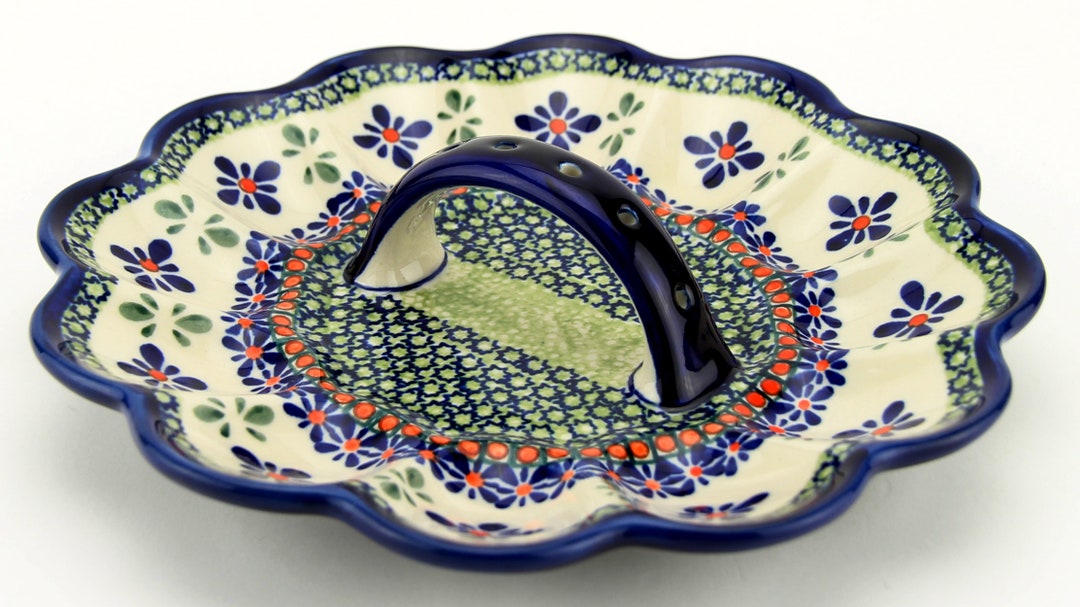 Polish Pottery Deviled Egg Platter, Round Deviled Egg Tray Deviled Egg ...