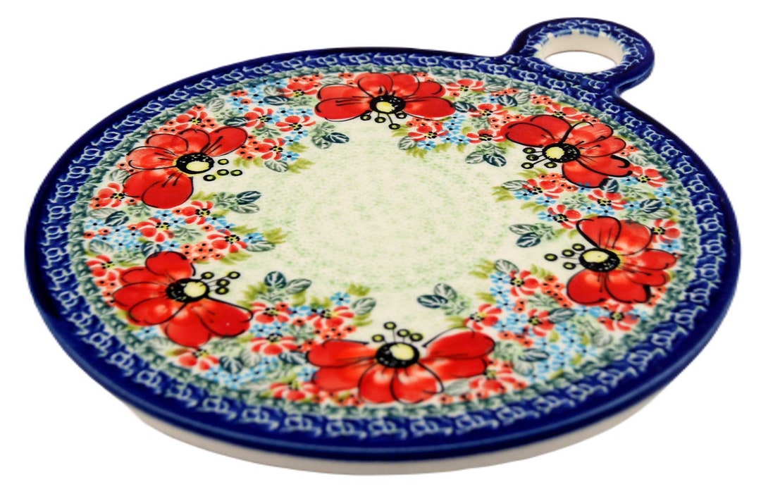 Polish Pottery Round Cutting Board 9 Inch Diameter in Garden Meadow ...