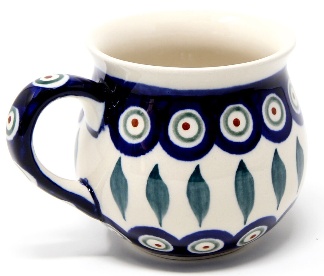 Mug 8 Oz. Polish Pottery in Peacock Pattern Zaklady Boleslawiec - Etsy