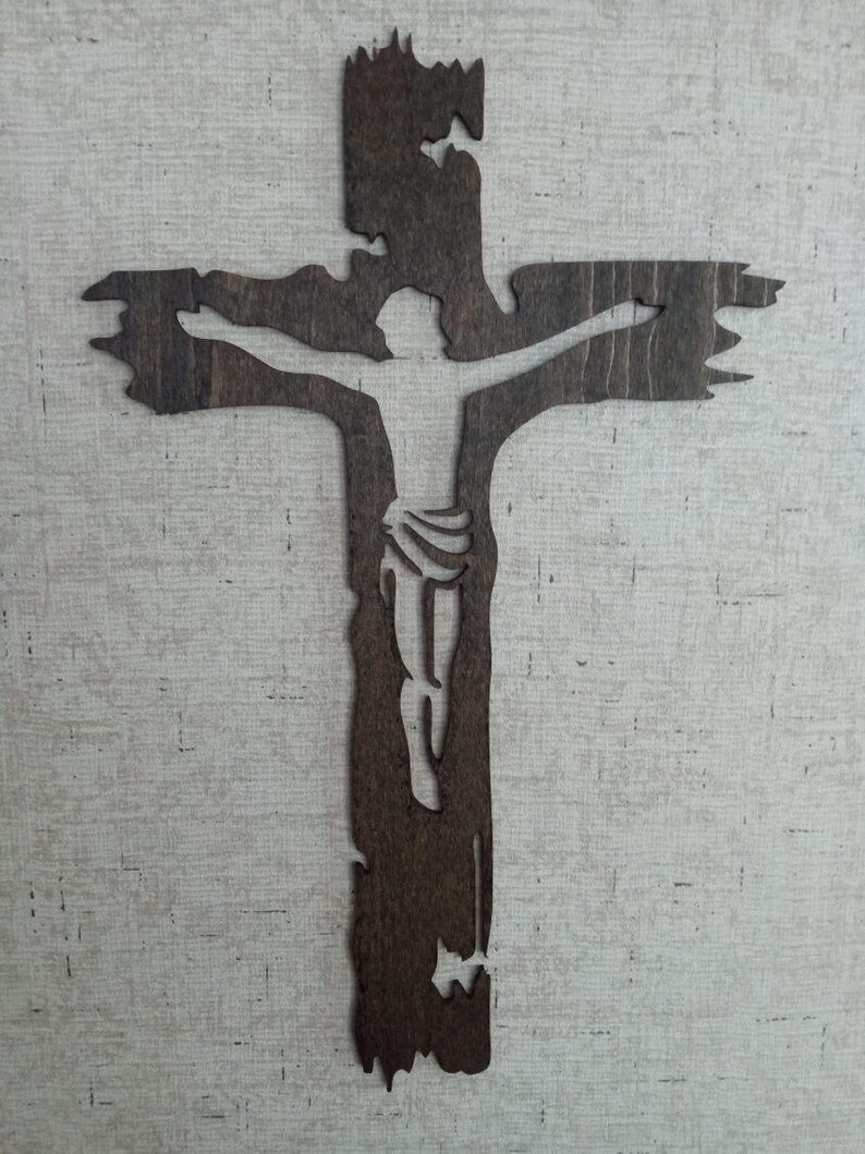 Stained Wood Jesus Cross: Laser Cut Christian Easter Decor - Etsy