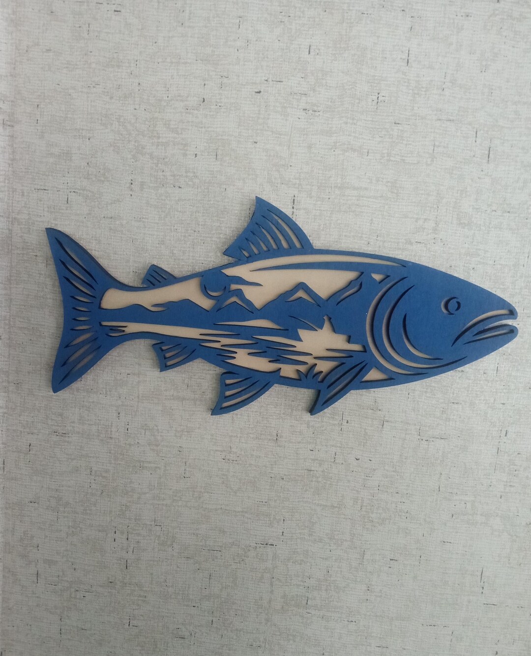 Layered Wood Fish Plaque: Fisherman Scene Wall Decor - Etsy