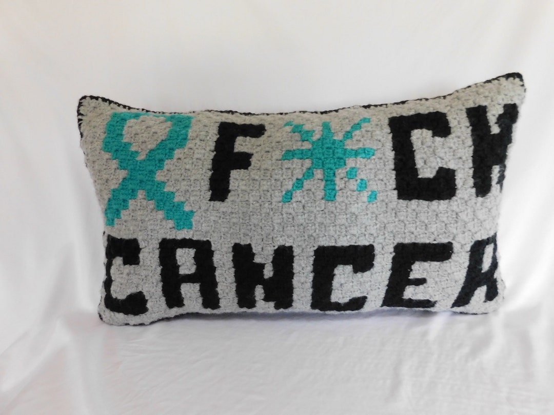 F*ck Cancer Crochet Pillow, Ovarian Cancer Ribbon, Decorative Throw ...