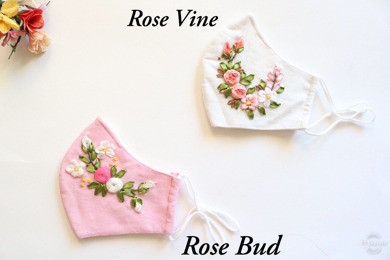 Hand Embroidered Face Mask With Nose Wire Ribbon Embroidery 3 - Etsy