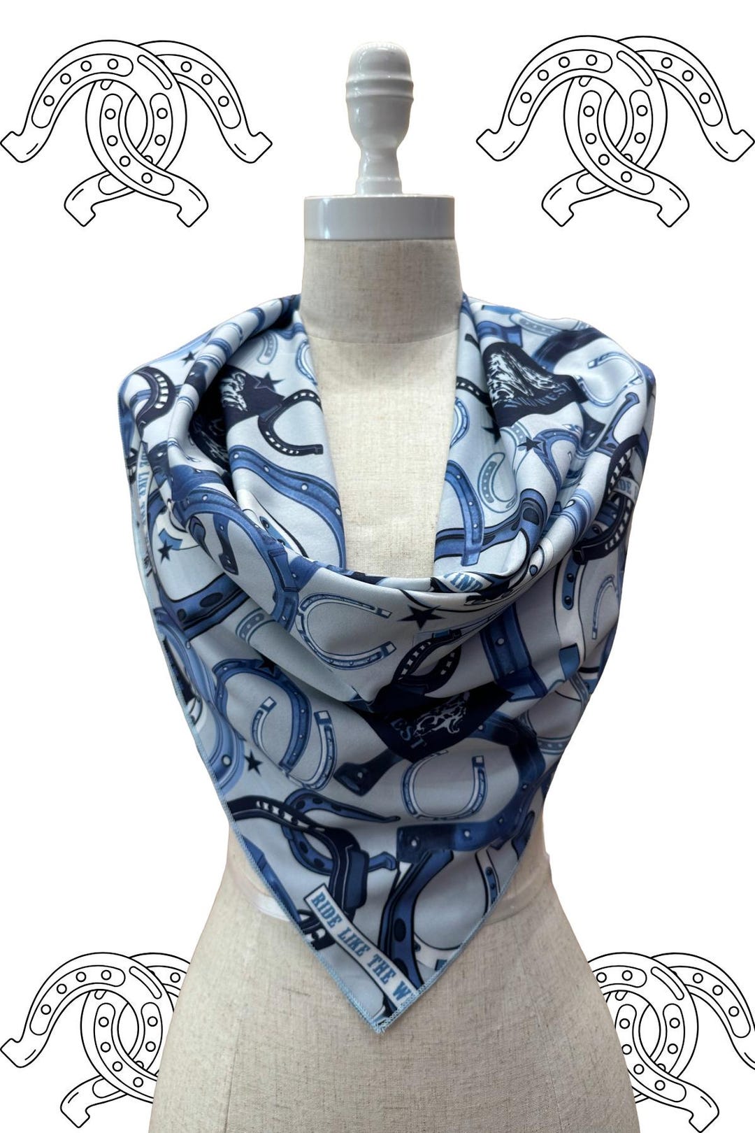 Western Scarf: Cowboy Neckerchief, Blue Horseshoe Print, Made in USA - Etsy