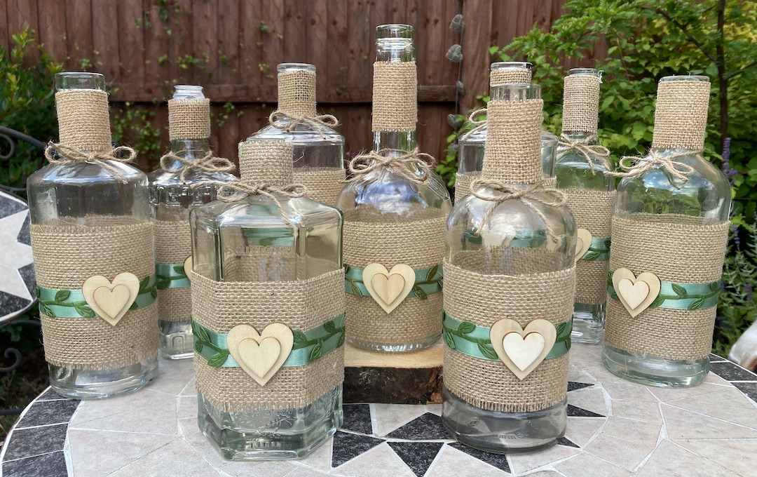 8 X Rustic, Sage Green Themed Spirit Bottles, Decorated in a Rustic and ...