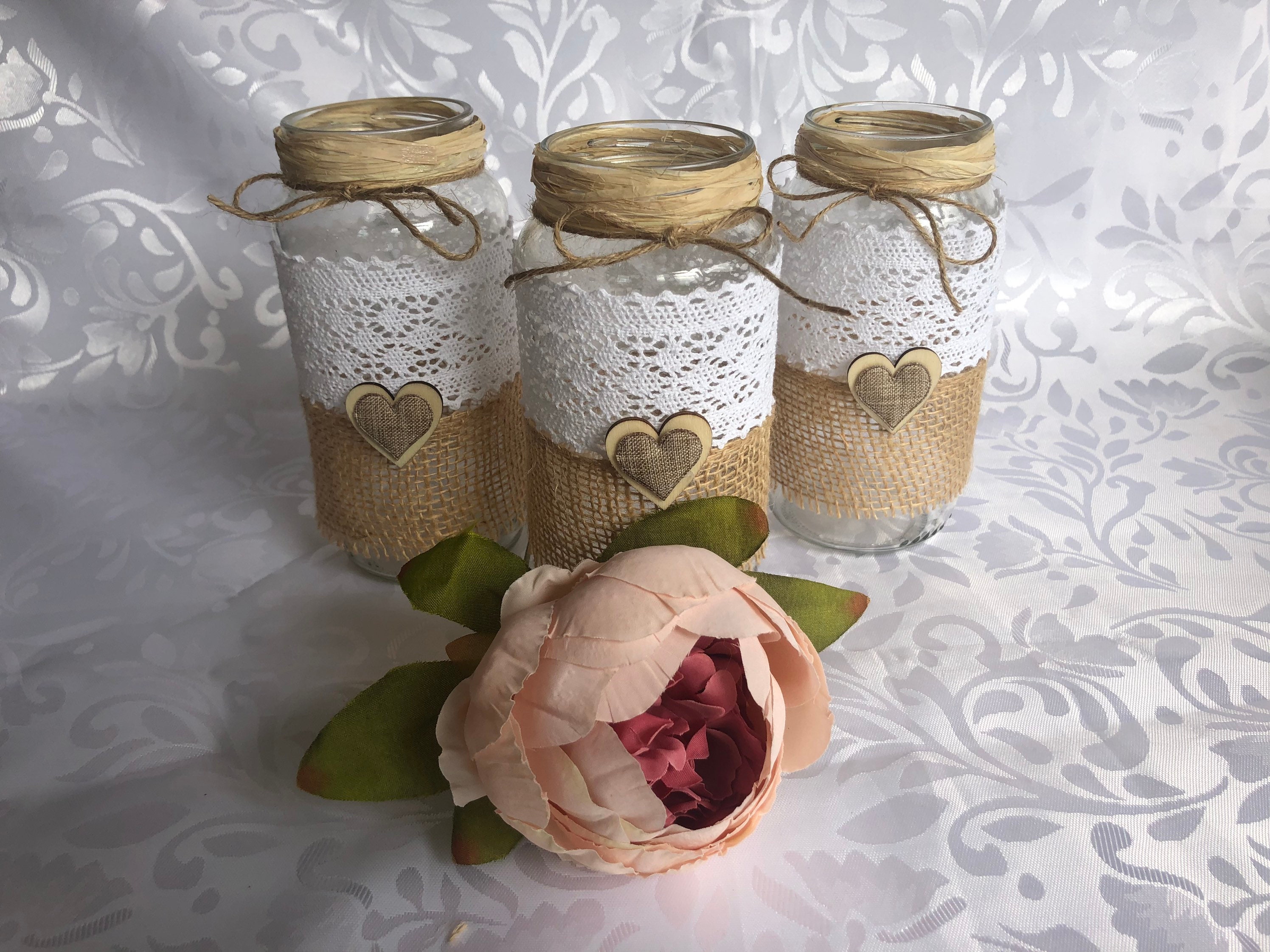 6 x Rustic Jars perfect for Wedding Centerpieces or BBQ | Etsy