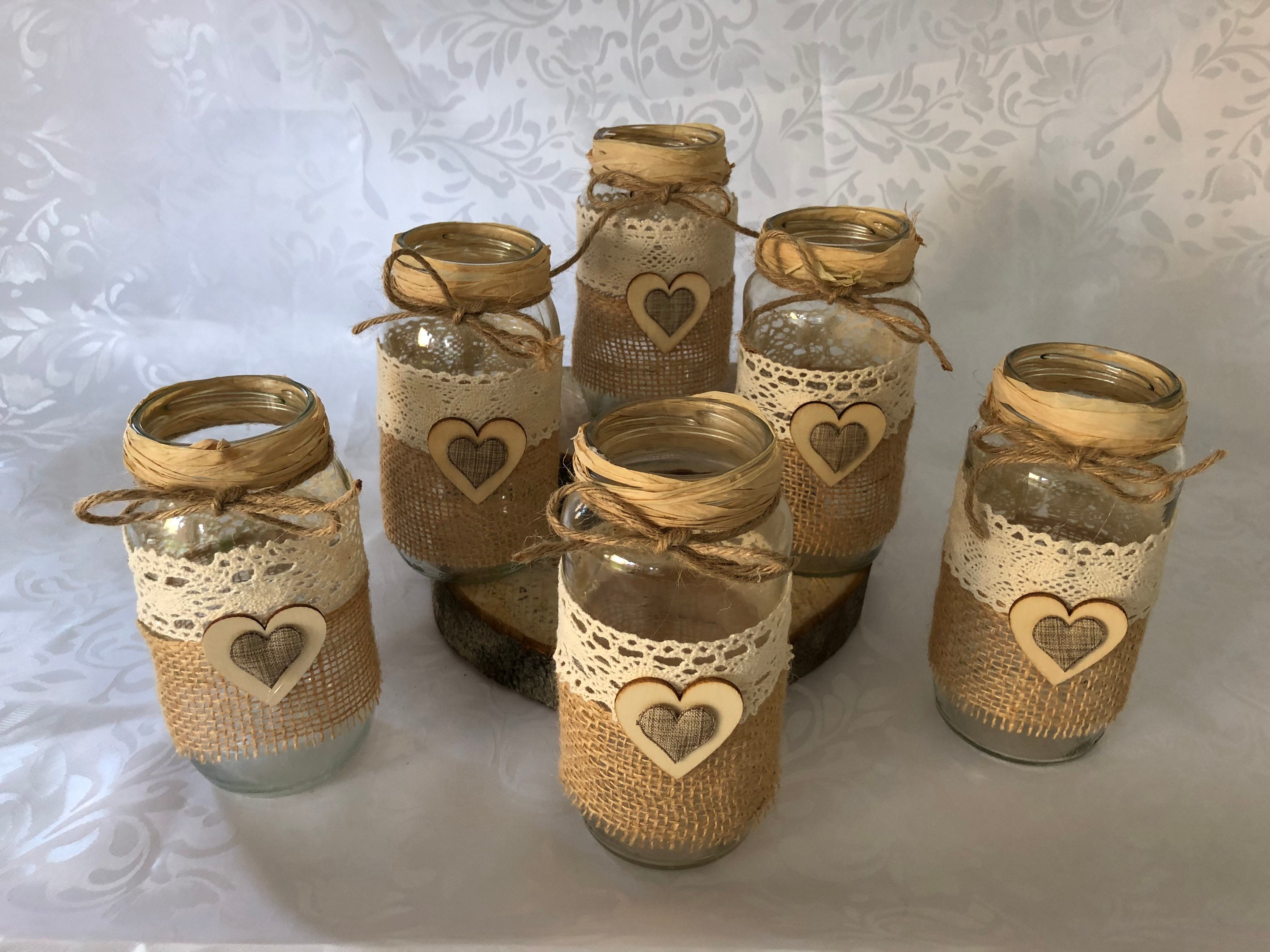 6 x Rustic Jars perfect for Wedding Centerpieces or BBQ | Etsy