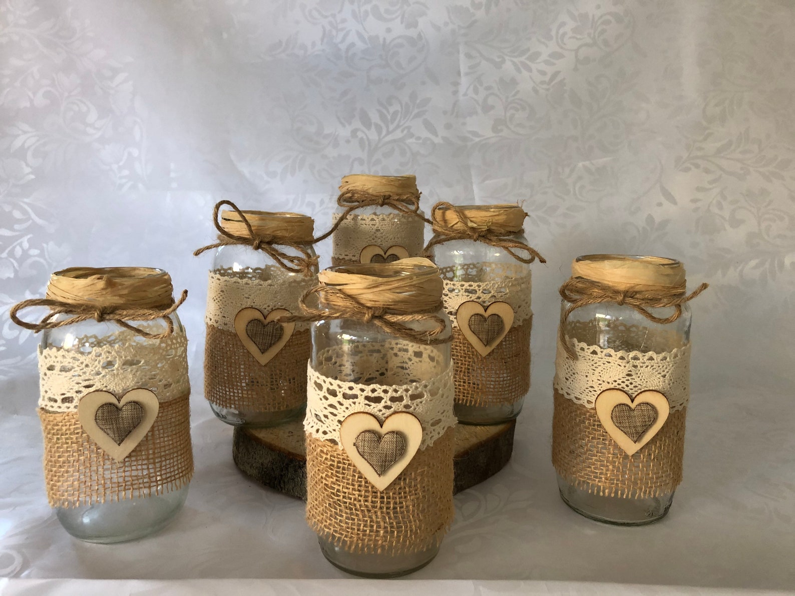 6 X Rustic Jars Perfect for Wedding Centerpieces or BBQ - Etsy UK
