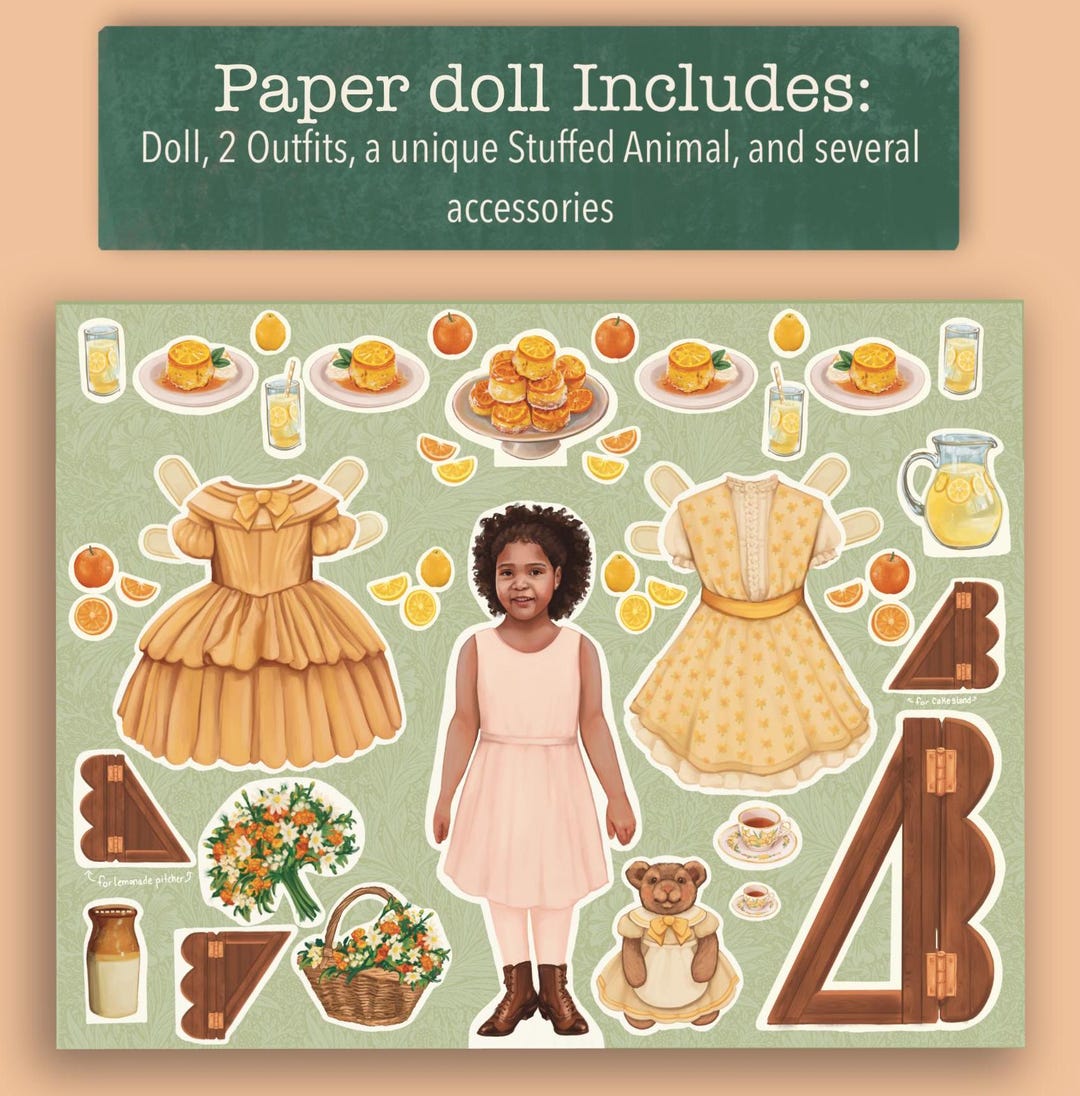 Sarah Tea Party Paper Doll Picnic Historically Inspired Dress up Doll ...