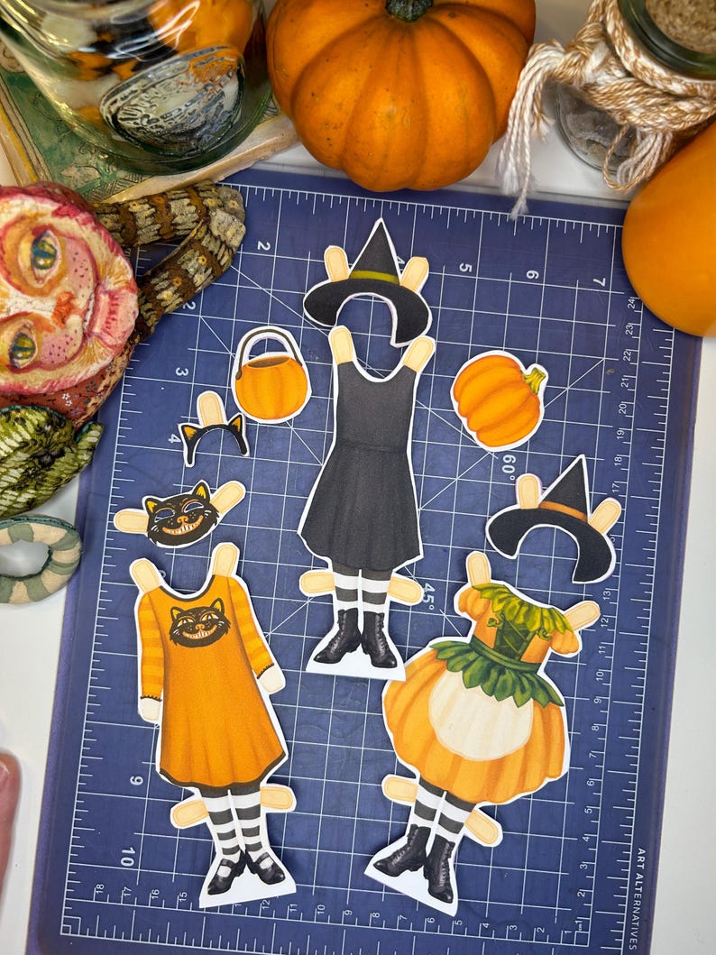 Fall Freebie Free Paper Doll Costumes Cat, Witch, Pumpkin, Halloween ...