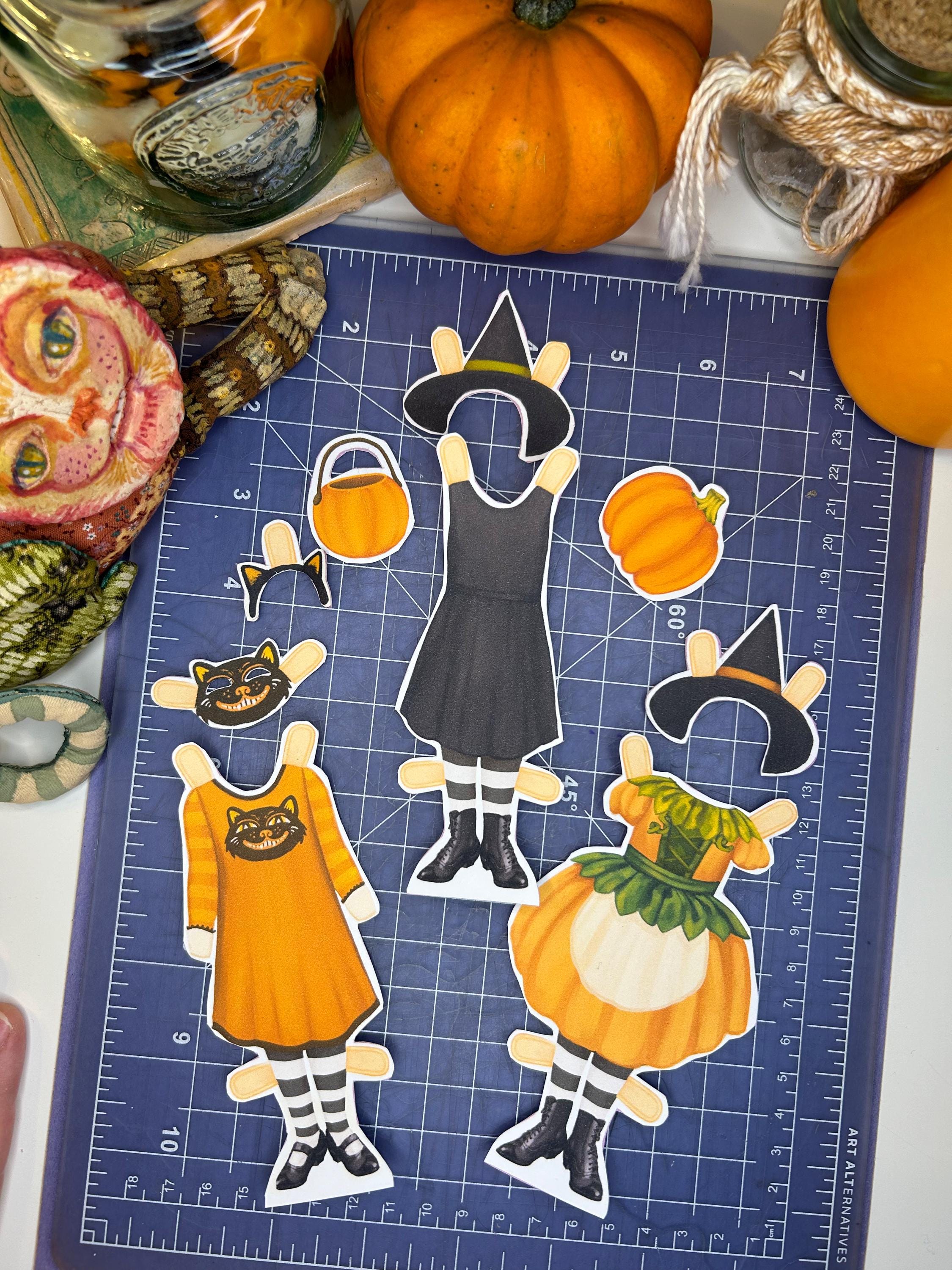 Halloween Bundle - Paper Doll Costumes, Coloring Pages - Cat, Witch, Pumpkin, - Halloween Crafts ...