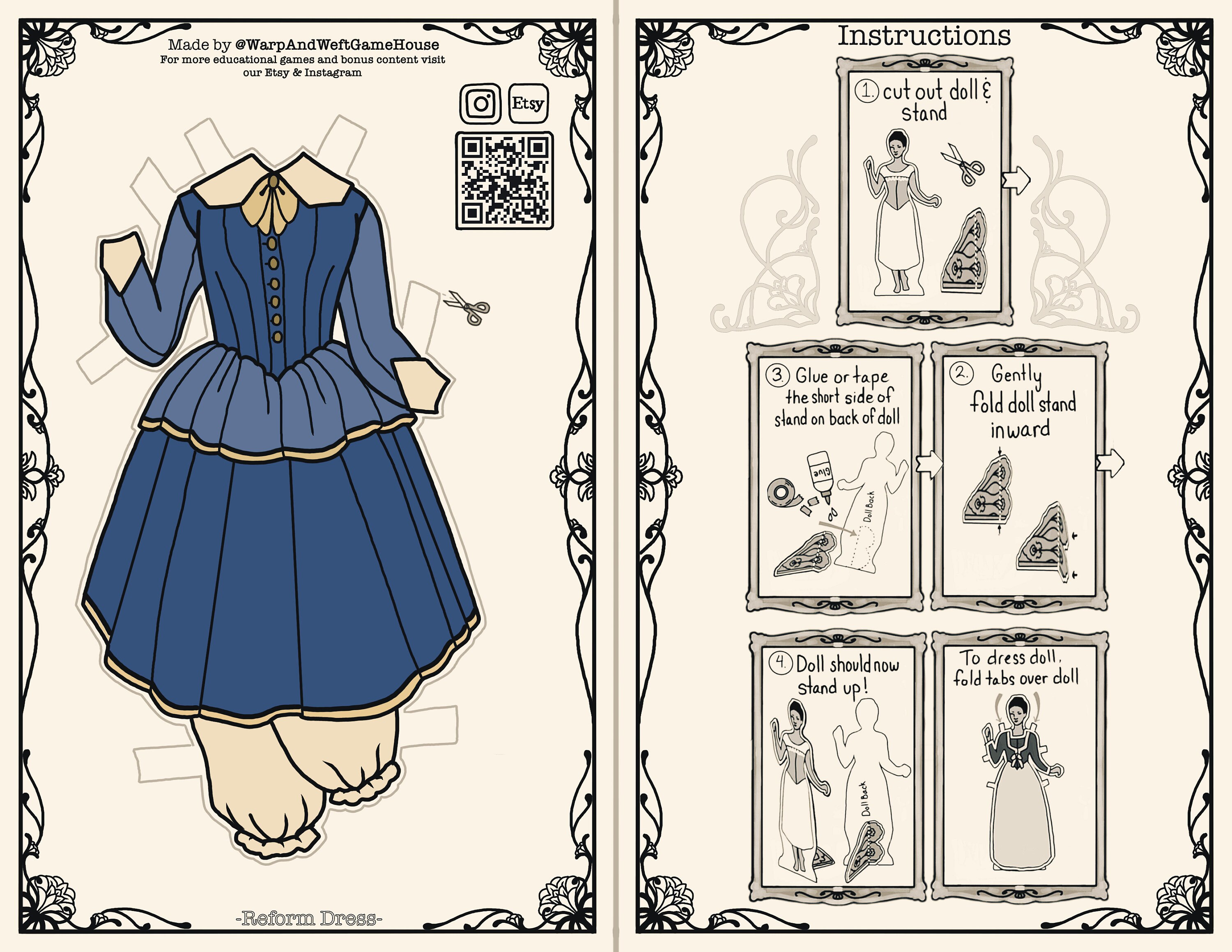 Women's History Paper Doll Coloring Pages: 1800s Fashion (printable ...