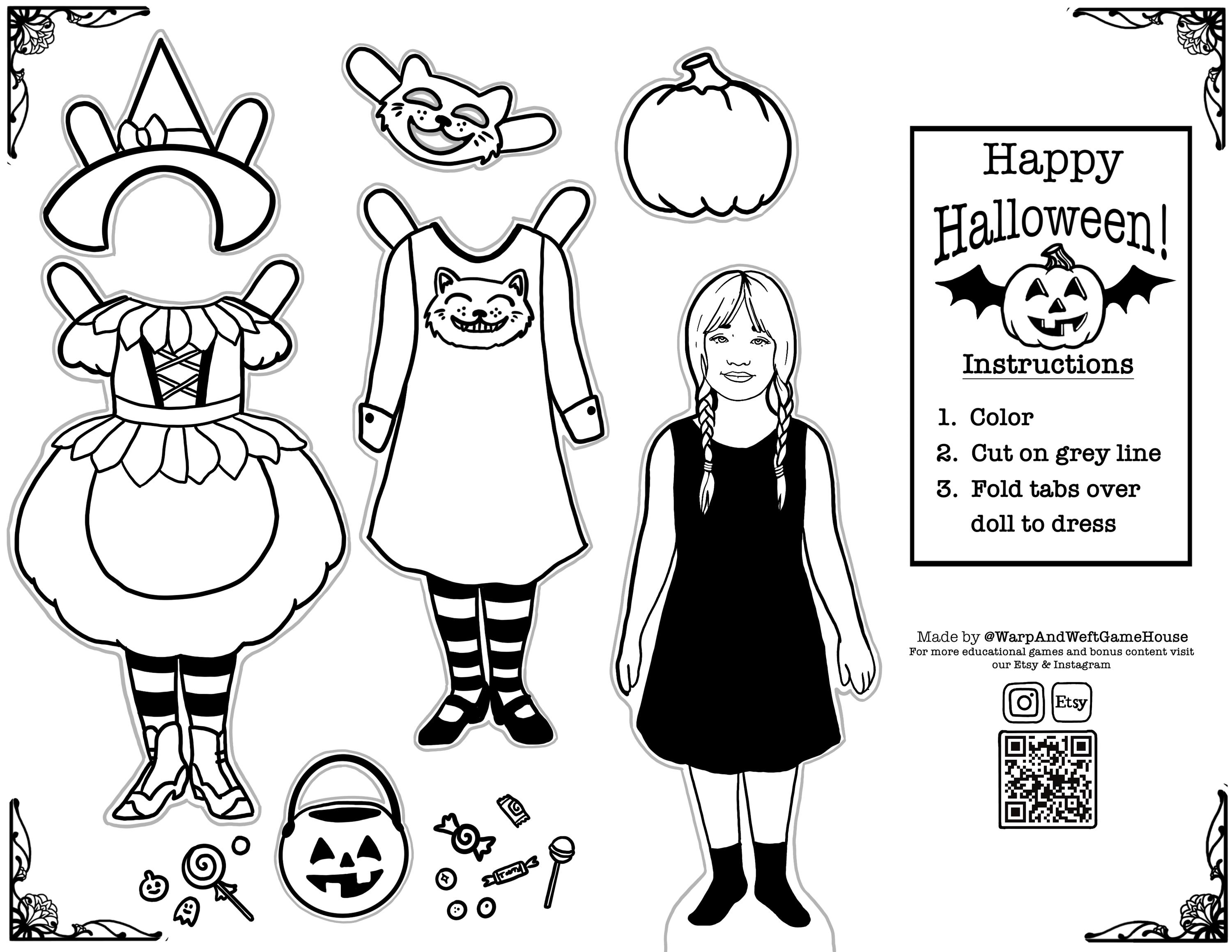 Halloween Bundle - Paper Doll Costumes, Coloring Pages - Cat, Witch ...