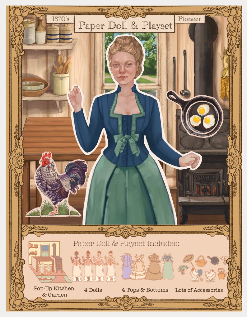 1870s Pioneer Paper Doll Playset: Fashion Dress-up and Dollhouse - Etsy