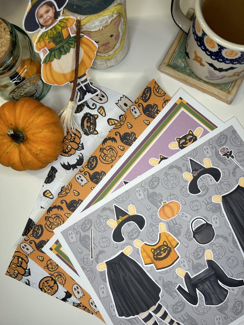 Halloween Bundle - Paper Doll Costumes, Coloring Pages - Cat, Witch ...