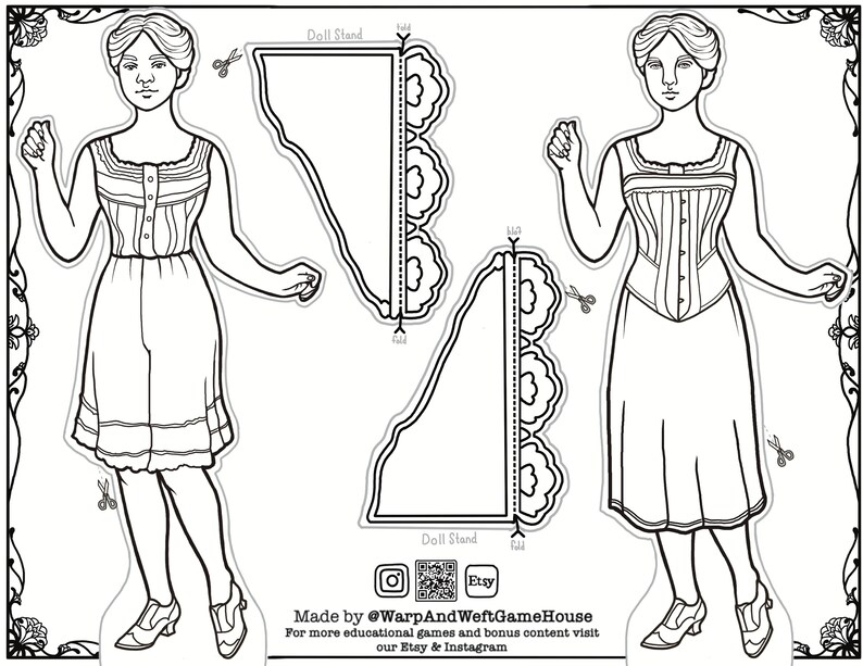 Women's History Paper Doll Coloring Pages: 1800s Fashion (printable ...