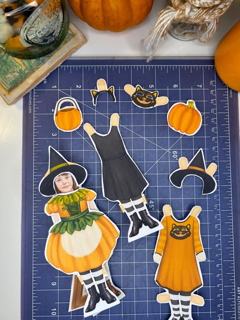 Fall Freebie Free Paper Doll Costumes Cat, Witch, Pumpkin, Halloween ...