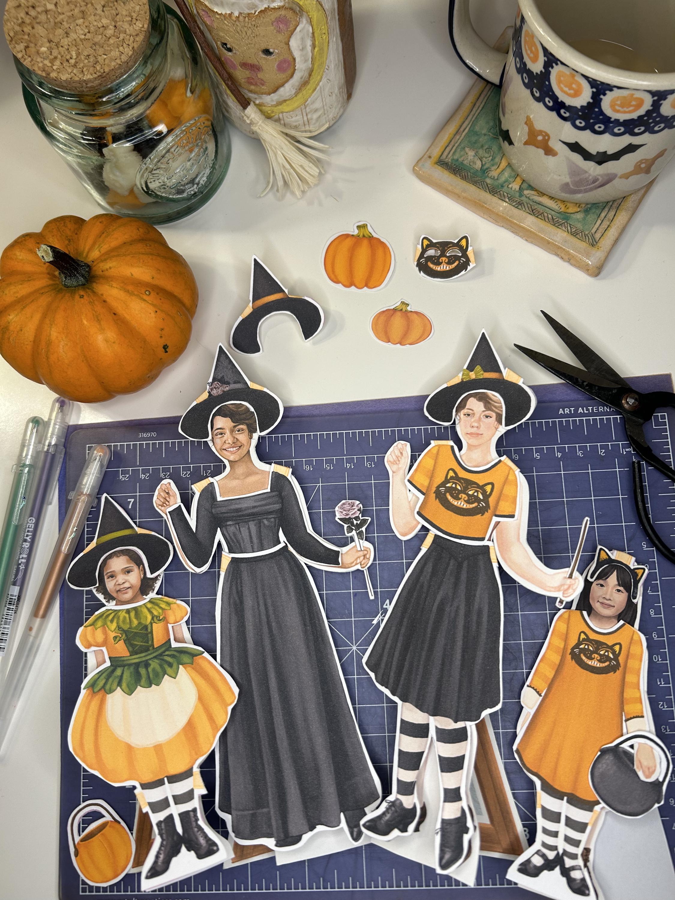 Halloween Bundle Paper Doll Costumes, Coloring Pages Cat, Witch ...