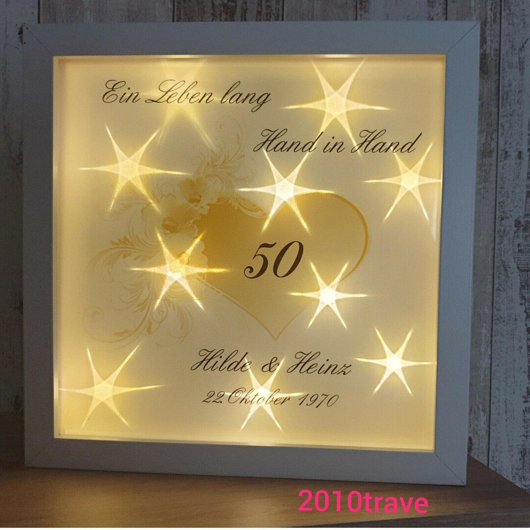 LED Bild beleuchtet Bilderrahmen Hochzeit Goldene Hochzeit Geschenk ...
