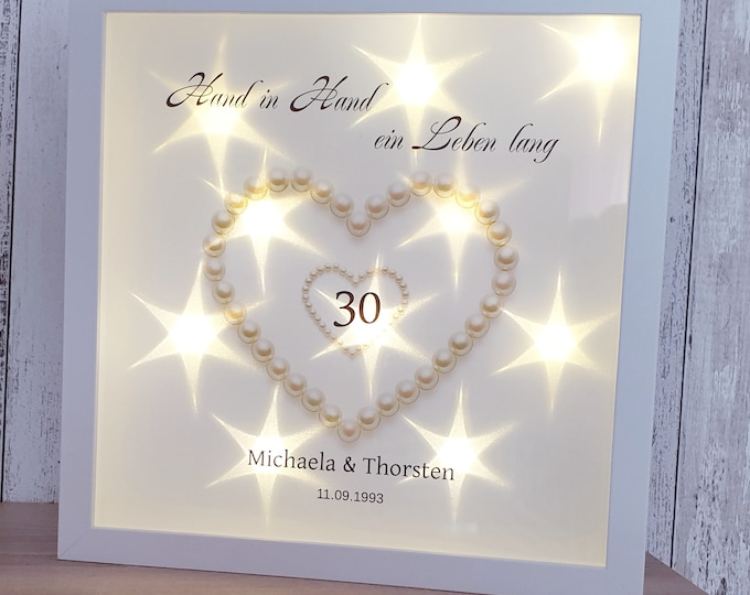 Perlenhochzeit 30 Jahre LED beleuchtet Bilderrahmen Anlass Geschenk ...