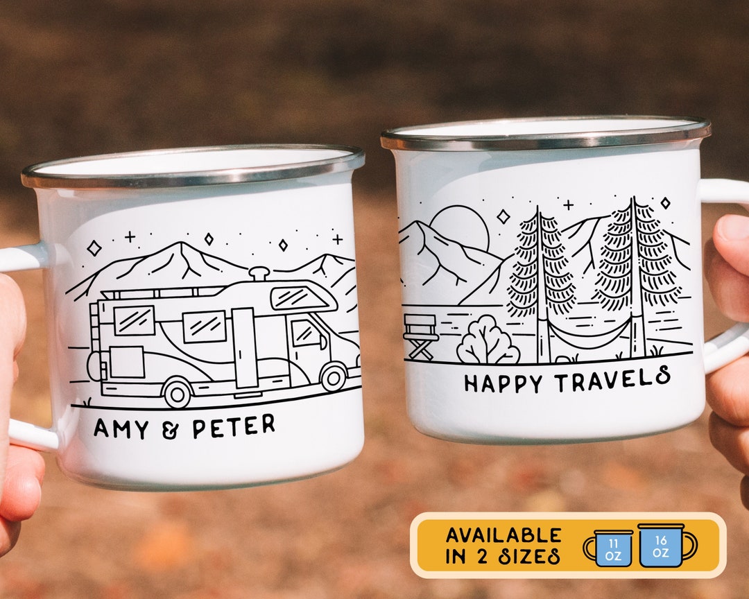 Personalized RV Motorhome Enamel Mug, Retro Camper Cup for Retirement ...