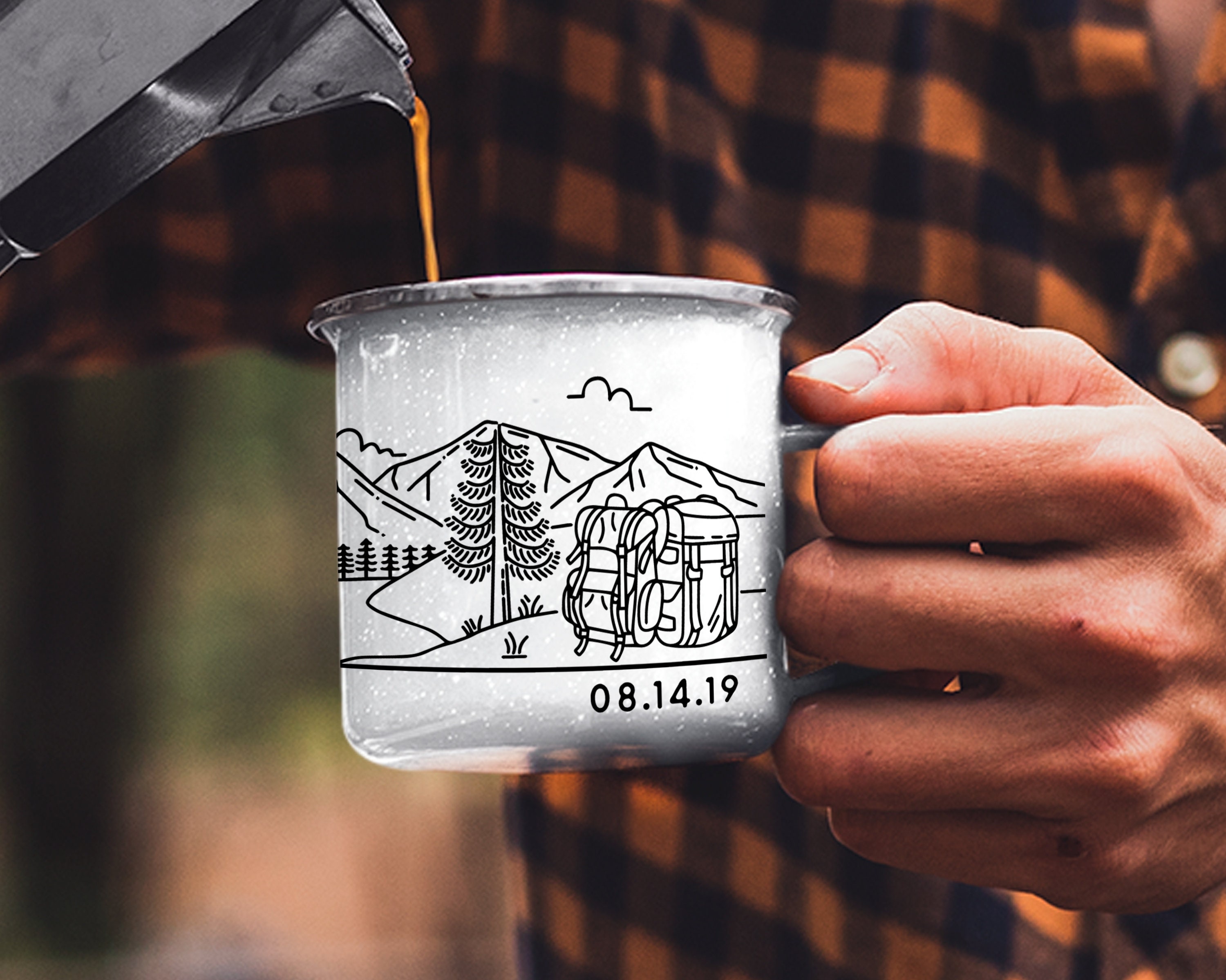 Personalized Campfire Enamel Mug Adventure Hiking Couples | Etsy
