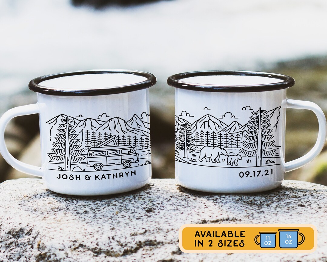 Personalized Camper Van Enamel Mug, Retro Campervan Cup for Camping ...