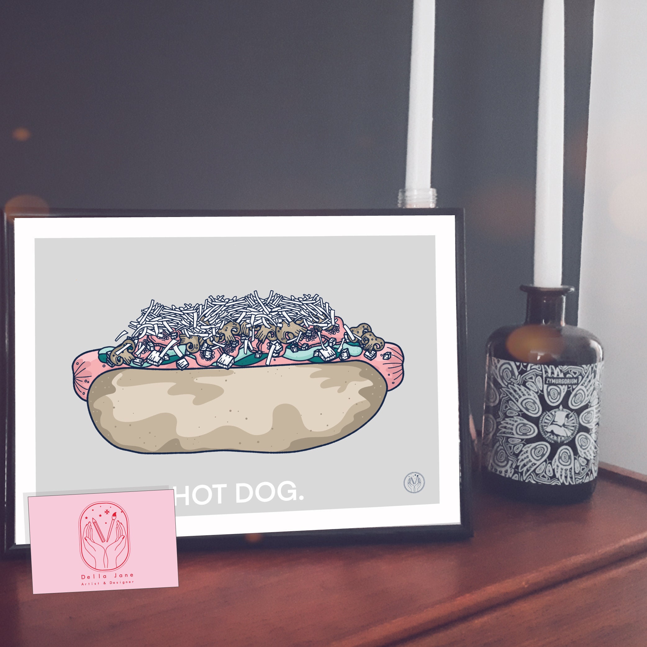 Hot Dog print food print kitchen art | Etsy
