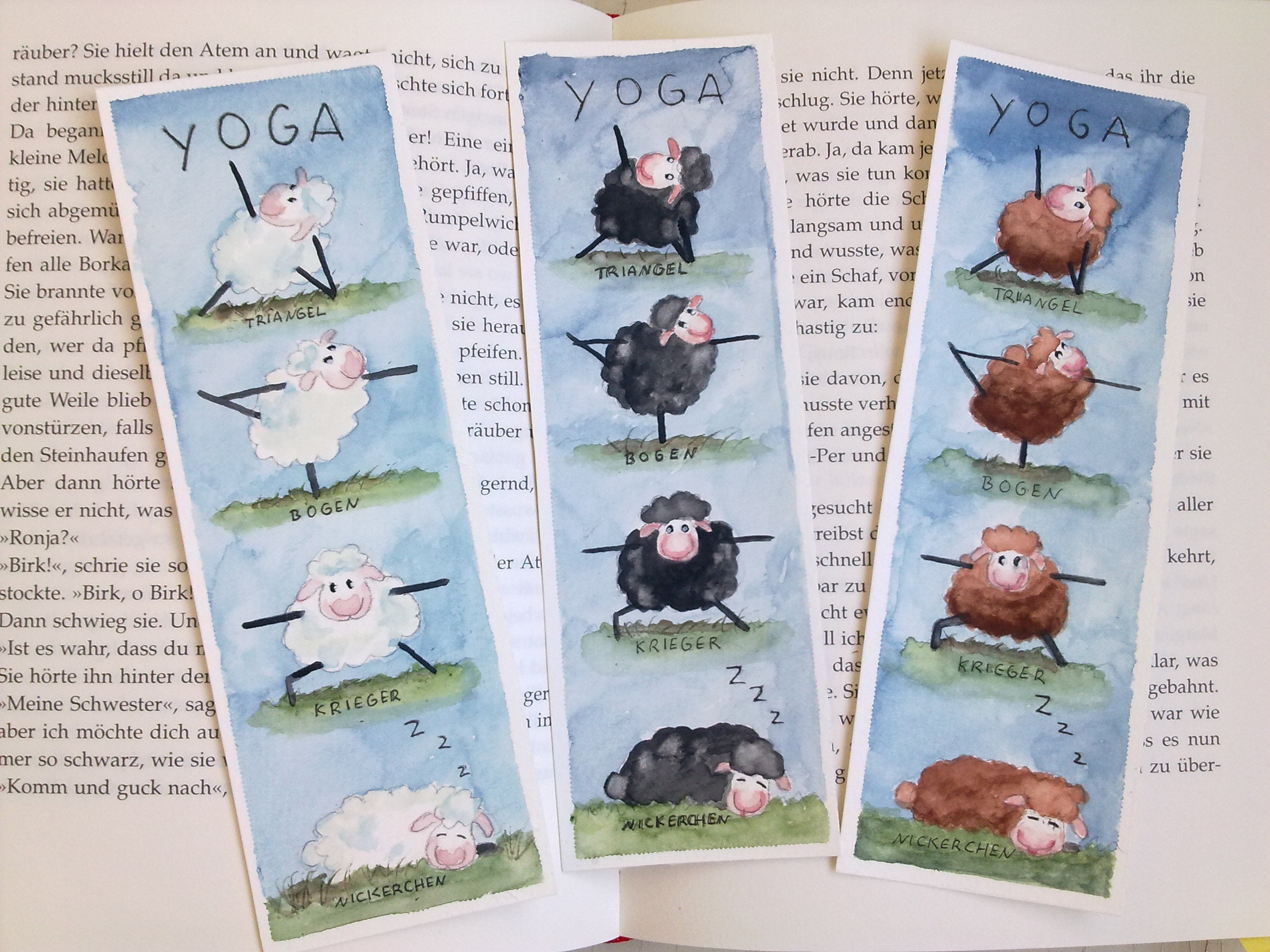 Bookmark, Sheep, Yoga Positions, Customizable, Watercolor, Hand-painted ...
