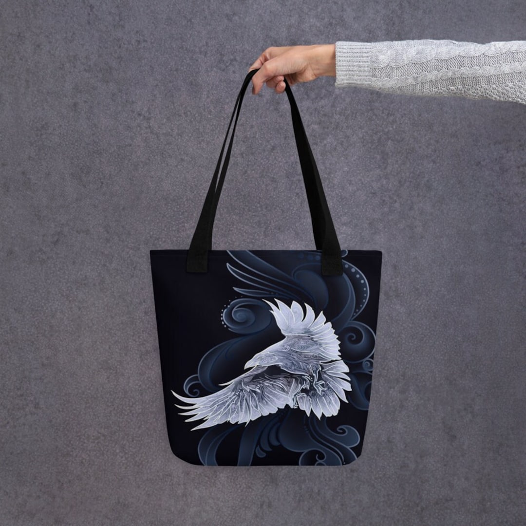 Japanese Style Raven Tote Bag - Bird Patterned Carry Bag - Flying Raven ...