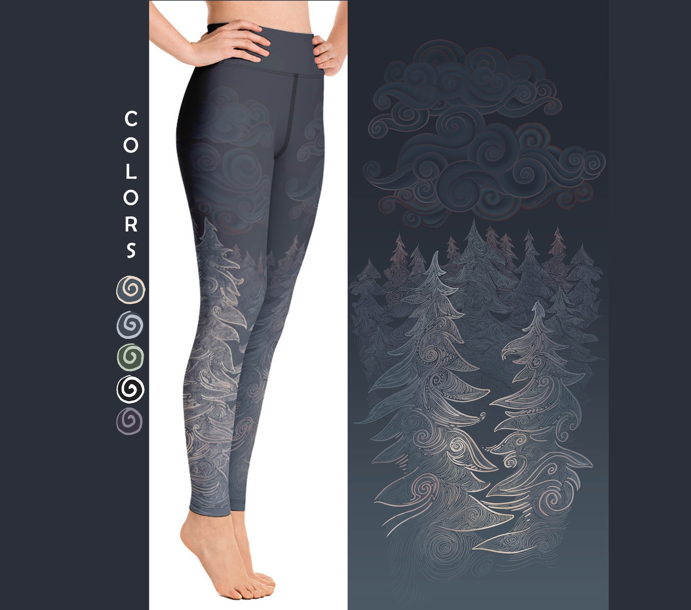 Forest Night Yoga Leggings Workout Tights Patterned Yoga Pants Nature Leggings Women Colorful ...
