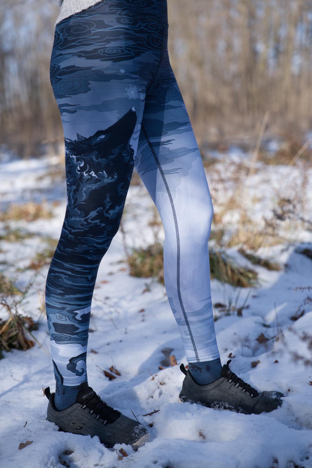 Black Winter Wolf Yoga Leggings - Chinese Style Wolf Leggings - Cloud ...