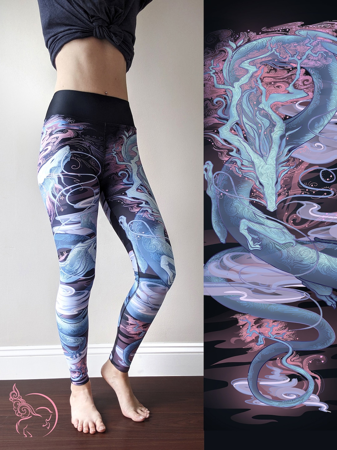 Purple Dragon Patterned Tights - High Waisted Pants - Dragon Workout ...