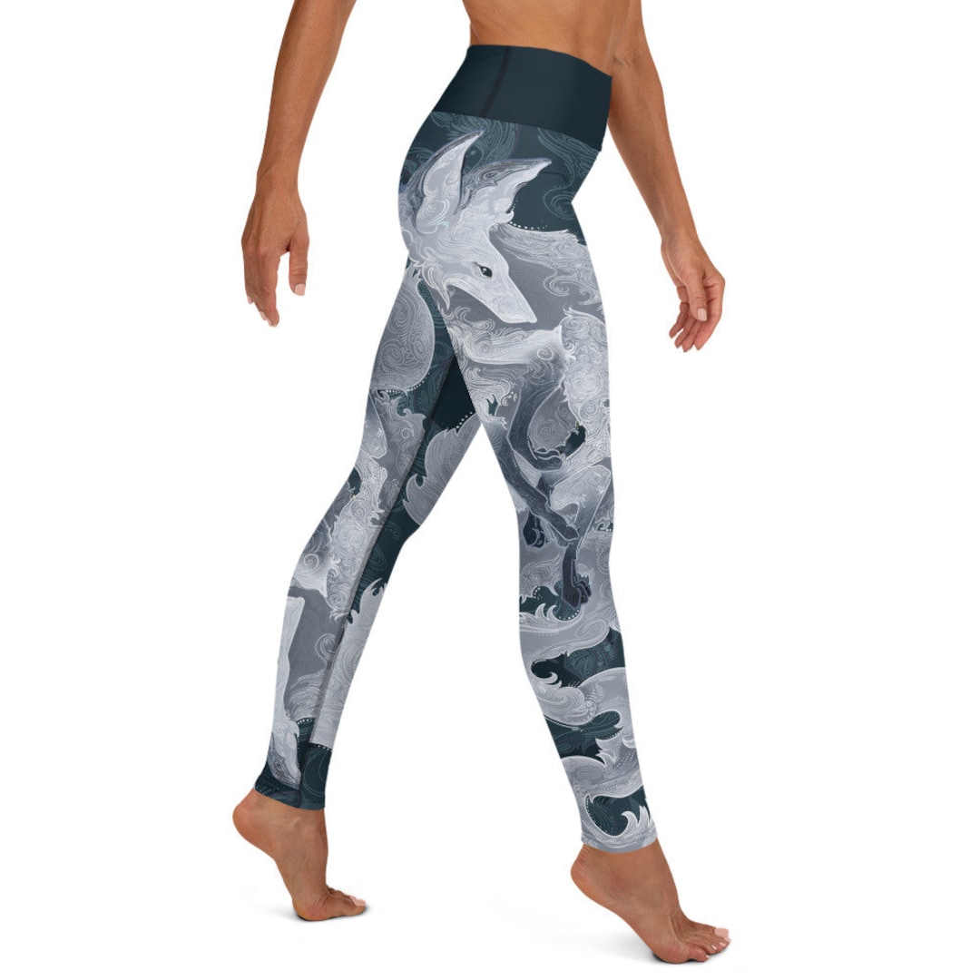 Fox BLUE Yoga Leggings - Fox Tights- Fantasy Fox Leggings - Blue Fox ...