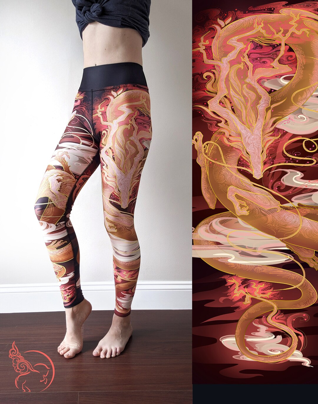 Orange Dragon Yoga Pants - High Waisted Pants - Patterned Tights ...