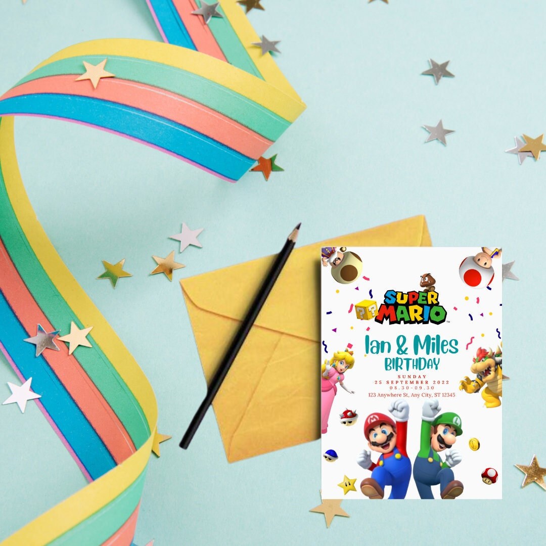 Digital Super Mario TWIN Birthday Invitation | Super Mario Invites | E ...