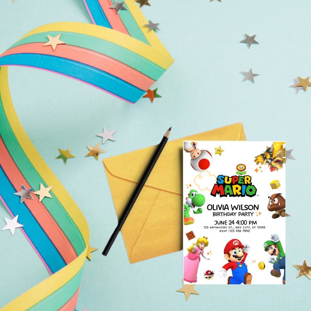 Digital Super Mario Birthday Invitation | Super Mario Invites | E ...