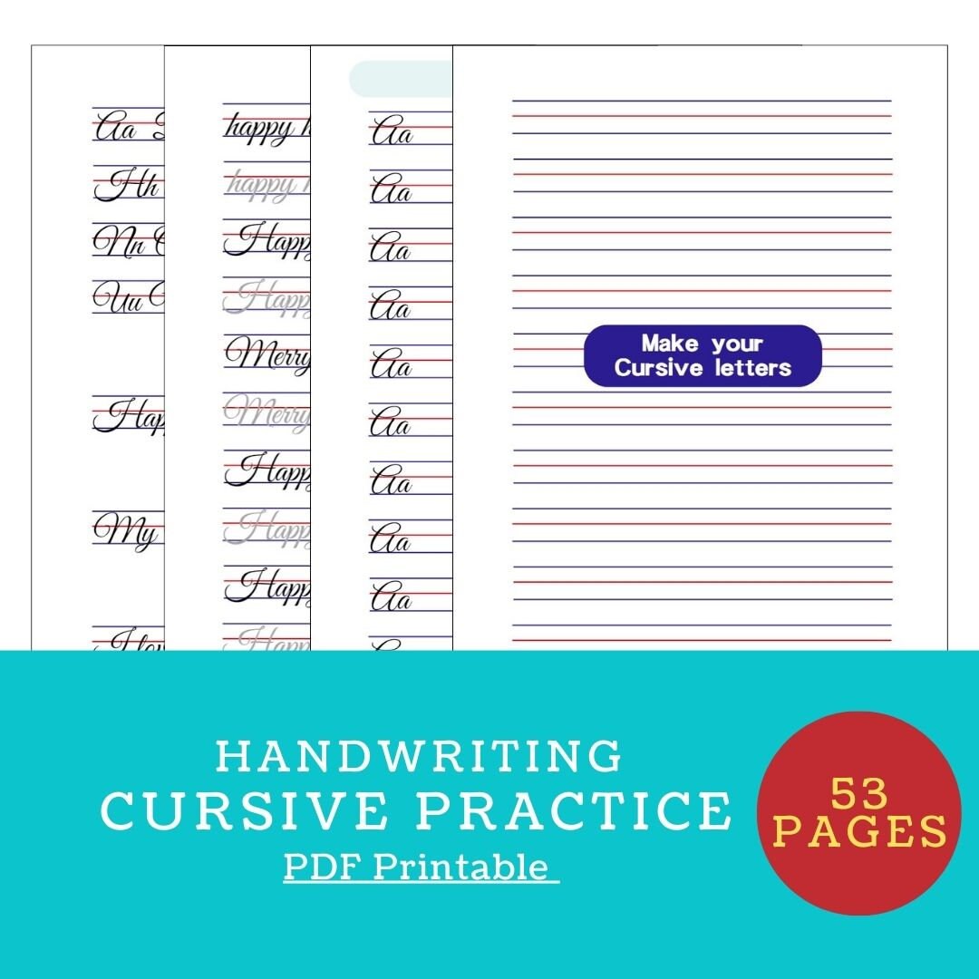 Cursive Handwriting Practice for KIDS Color Lines Trace for Card ...
